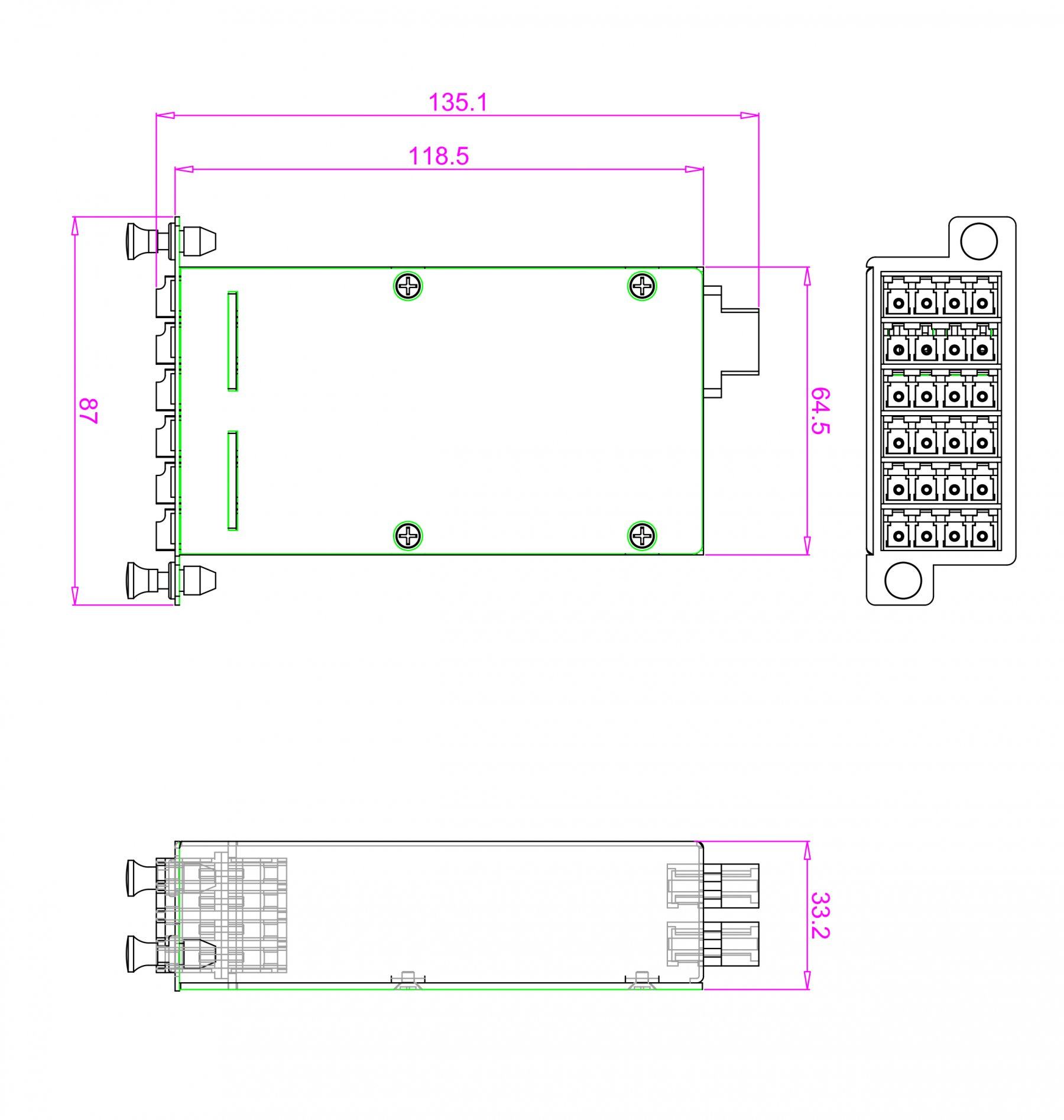 24 Core MPO Box, 2 ports MPO to 2x 12 ports LC connectors, OM3, MMF ...